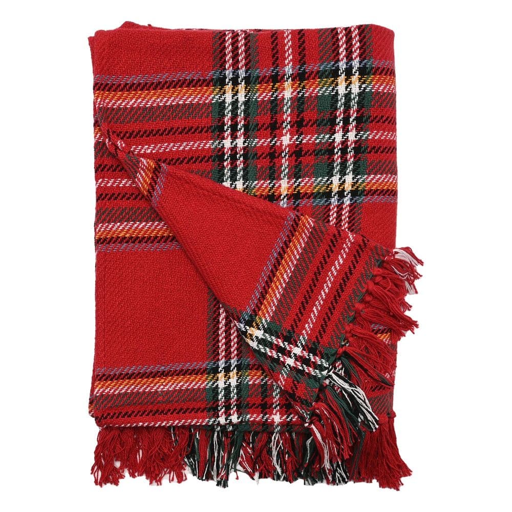 Classic Red Tartan Christmas throw With fringe Detail 150 cm x 125 cm ...