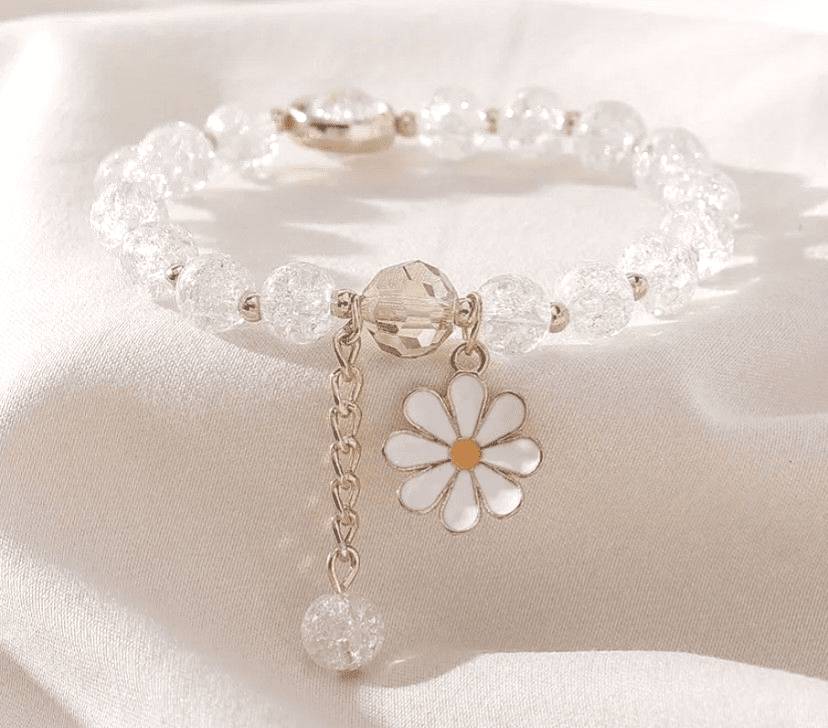 Clear Crystal Daisy Charm Bracelet with gold embellishment gift