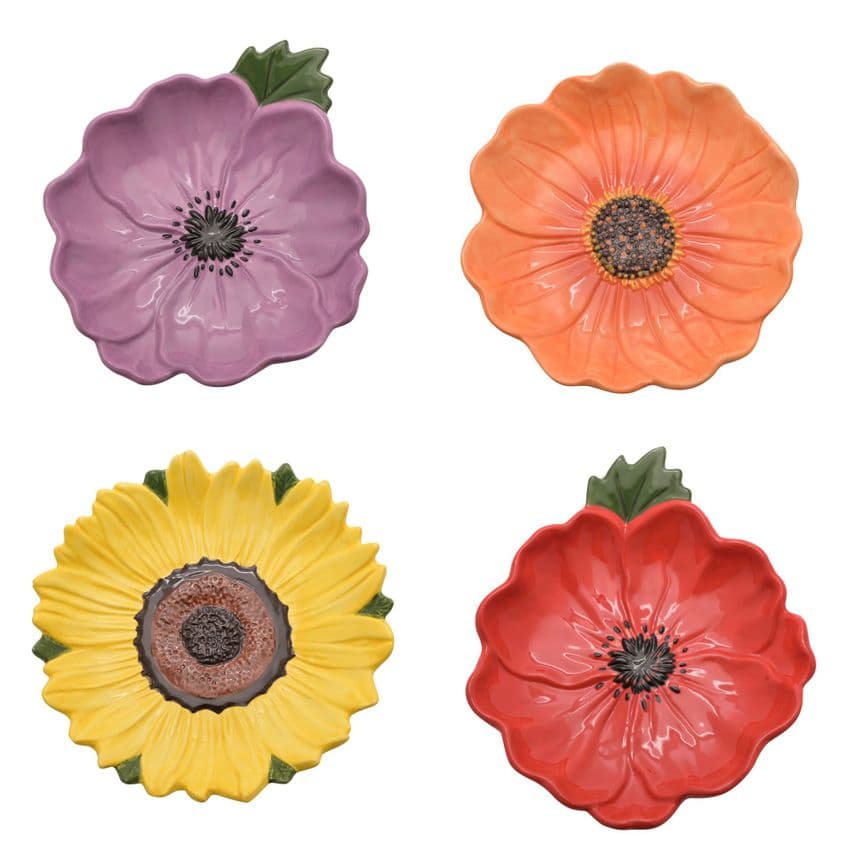 Cottage Garden Set Of 4 Flower Plates - quirky bright vibrant flower ...