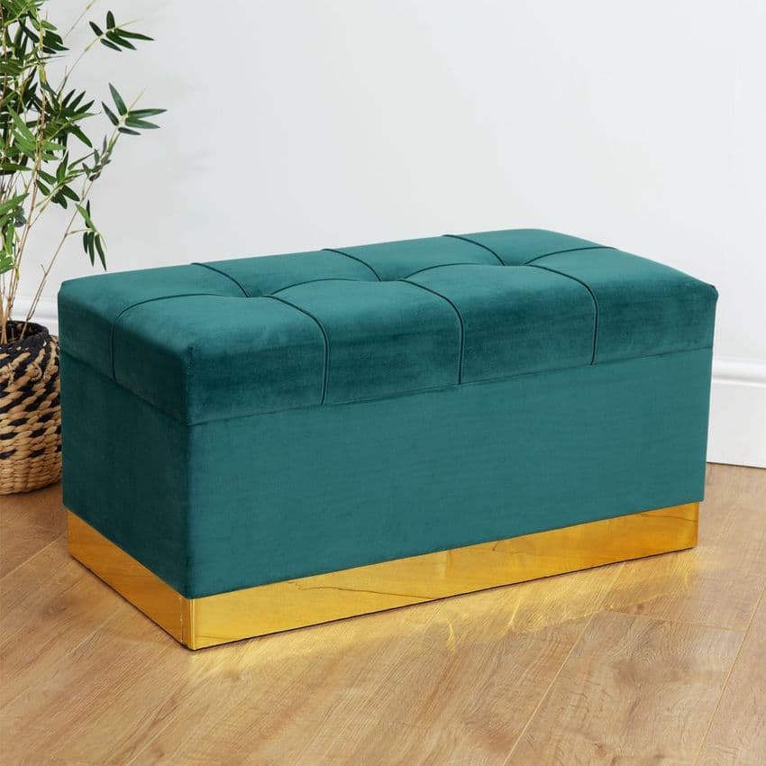 Dark Green Velvet Storage Ottoman Set Of 3 Pretty Upholstered Home ...