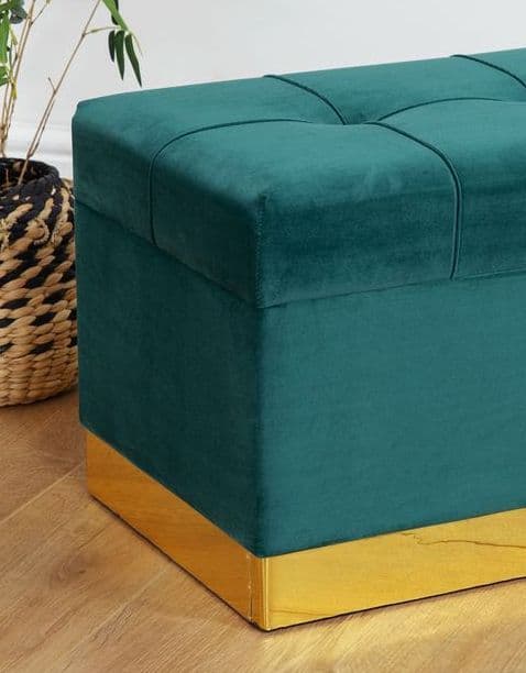 Dark Green Velvet Storage Ottoman Set Of 3 Pretty Upholstered Home ...