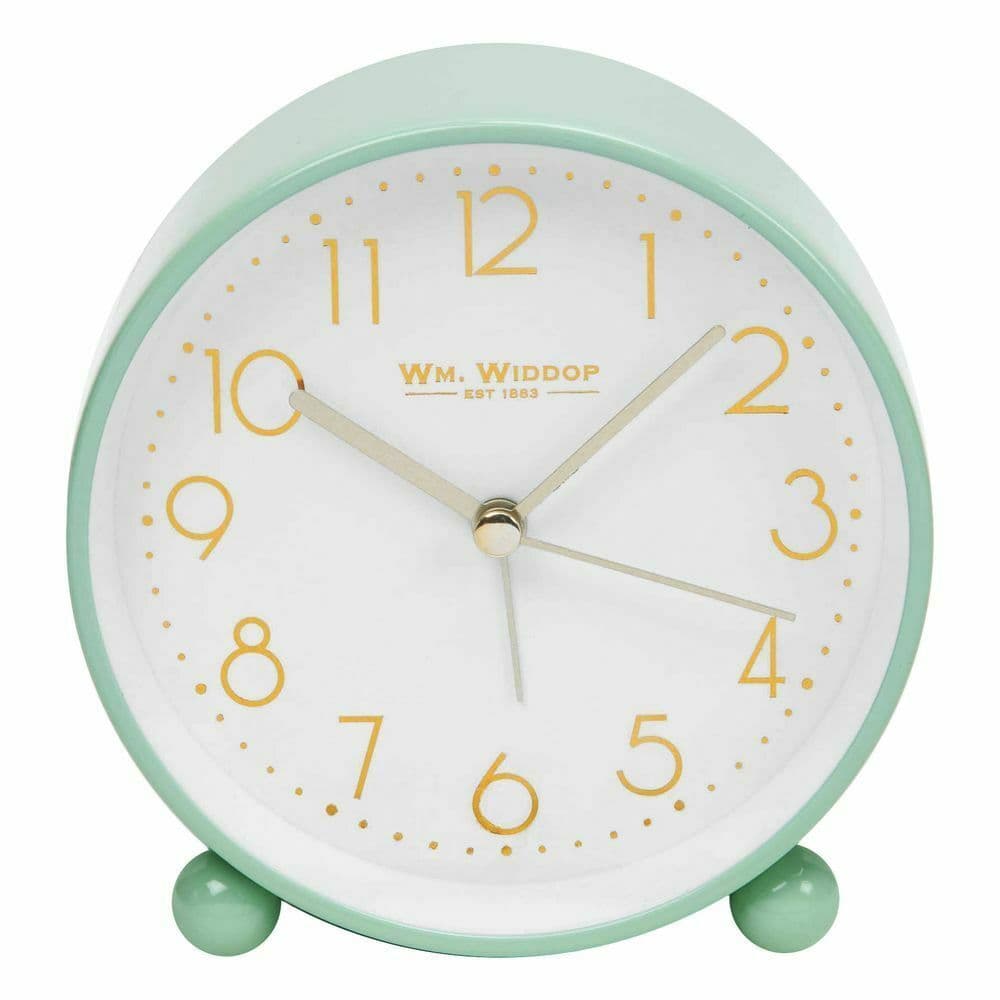 Duck Egg Pale Green Round Alarm Clock With Gold Dial by William Widdop