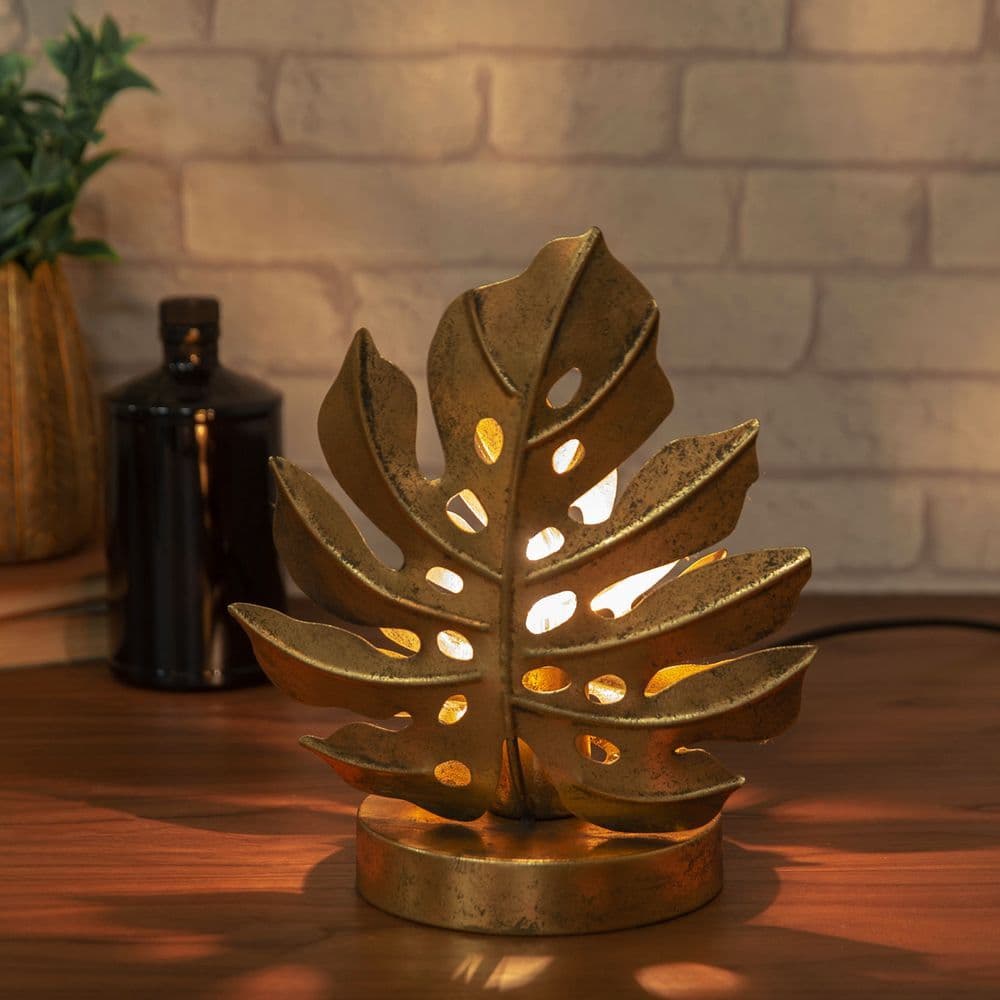 Gold Metal Monstera Leaf Lamp a unique lamp for Autumn home decor