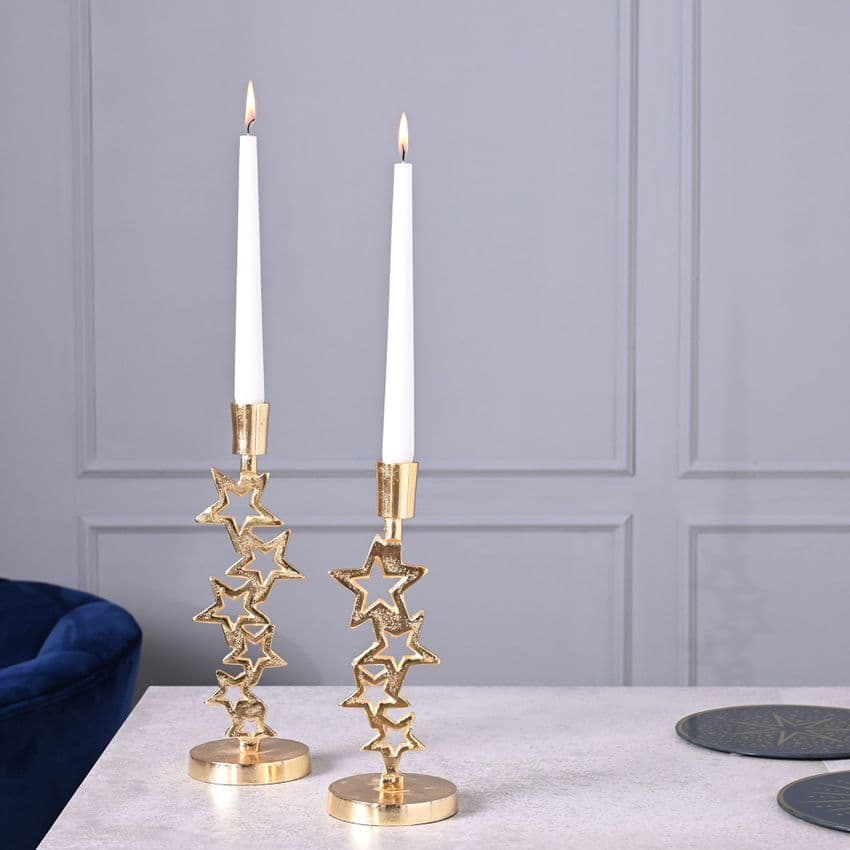 Gold Metal Star Candle Stick tapered candle holder Christmas table ...