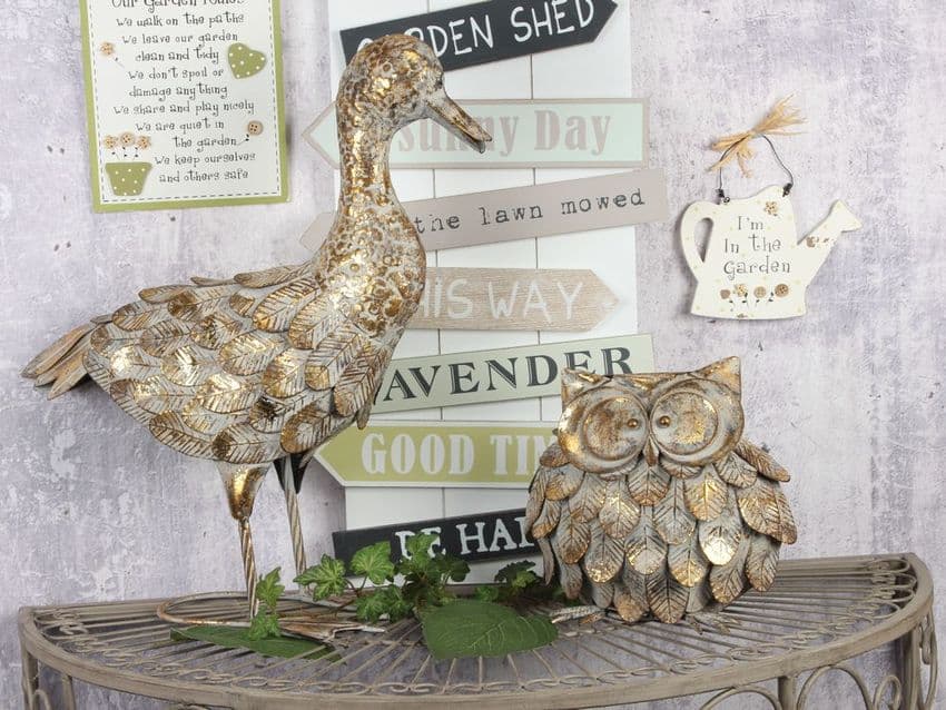 Golden Duck Metal Garden Statue Ornament Sculpture