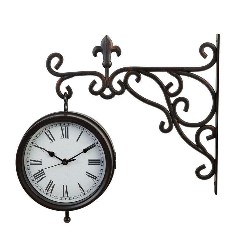 Hanging Station Clock On Wall Mounted Bracket Suitable for Home and Garden