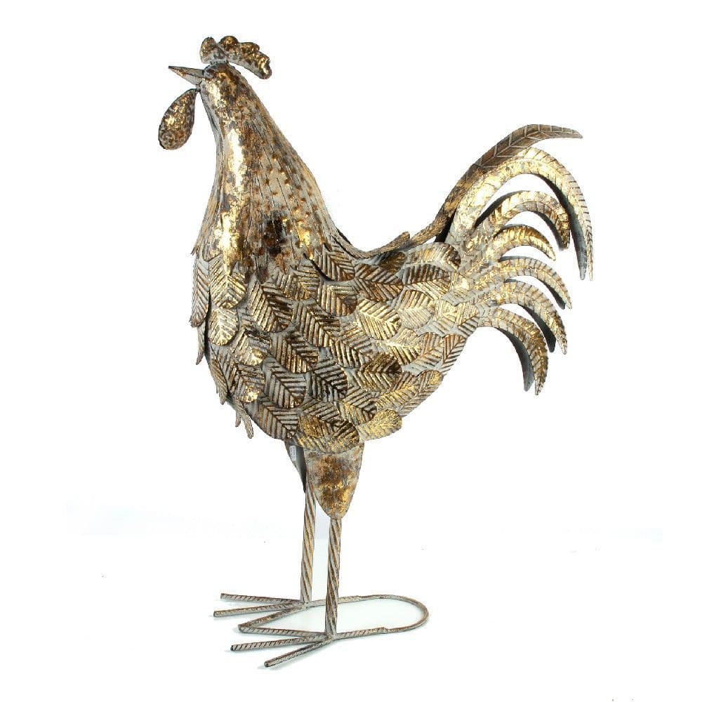 Large Golden Cockerel Metal Garden and Home Ornament Figurine 75cm