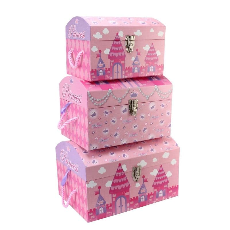 Little Girls Bedroom Accessory Princess Storage Trunks Set Of 3 - Pink ...