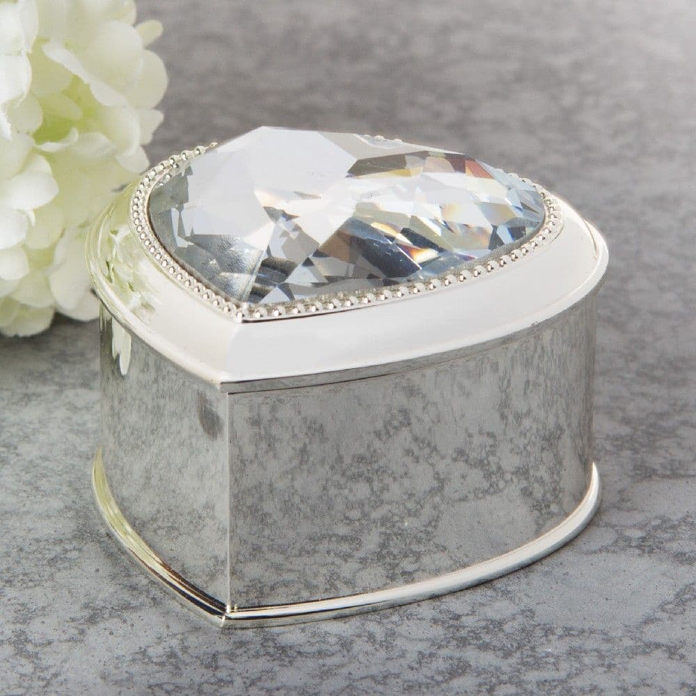Luxury Silver and Crystal Heart Shaped Ring Box With Velvet Interior ...