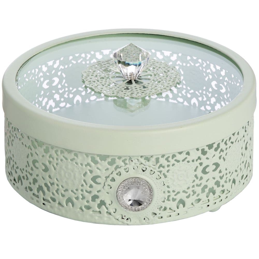 Mint Green Metal Lace Storage Box - Vintage Style Round Metal Dressing ...