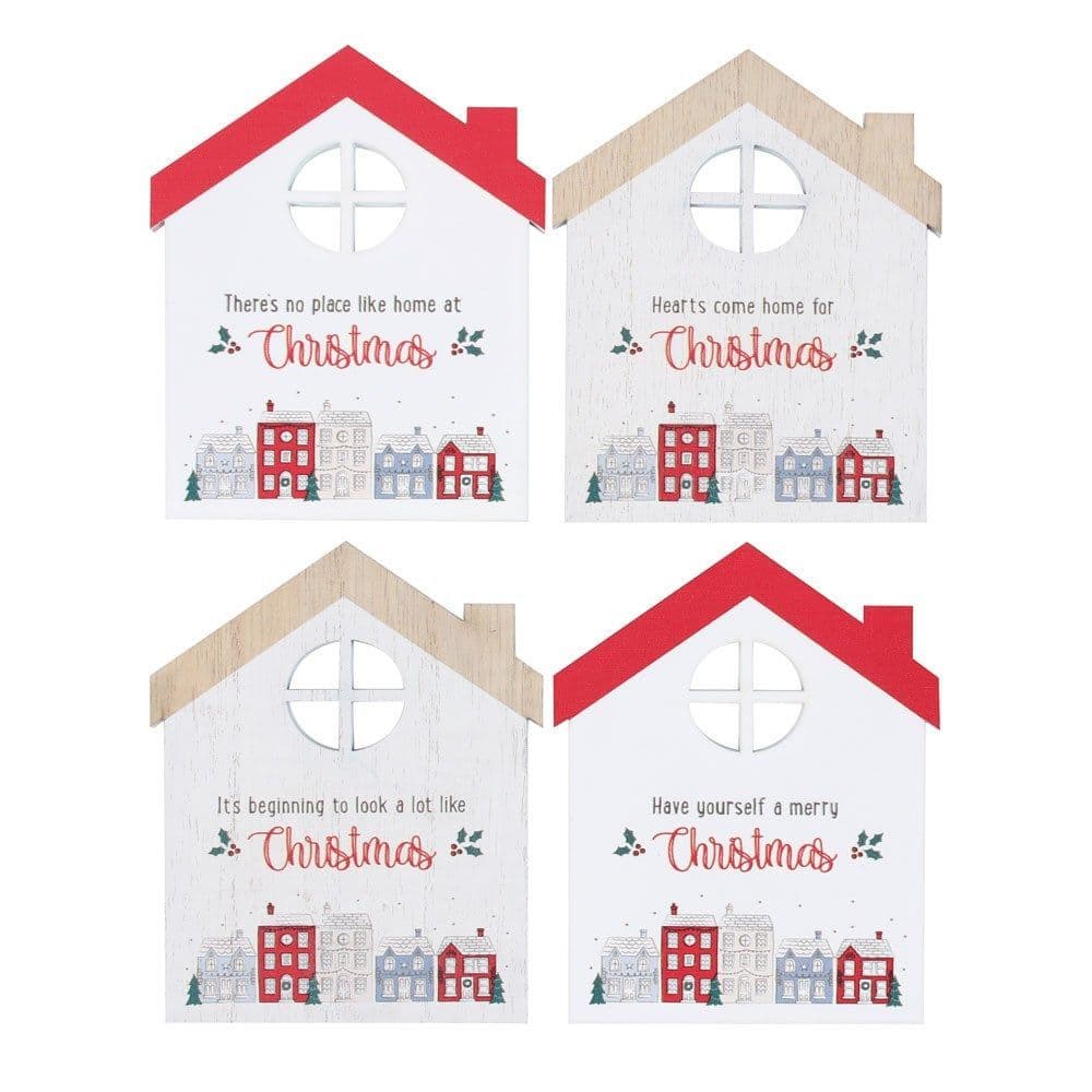 Nordic Village Christmas Coasters Set of 4 house shaped coasters