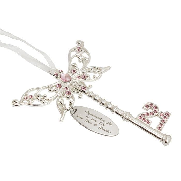 Personalised 21st Birthday Pink Butterfly Key Gift