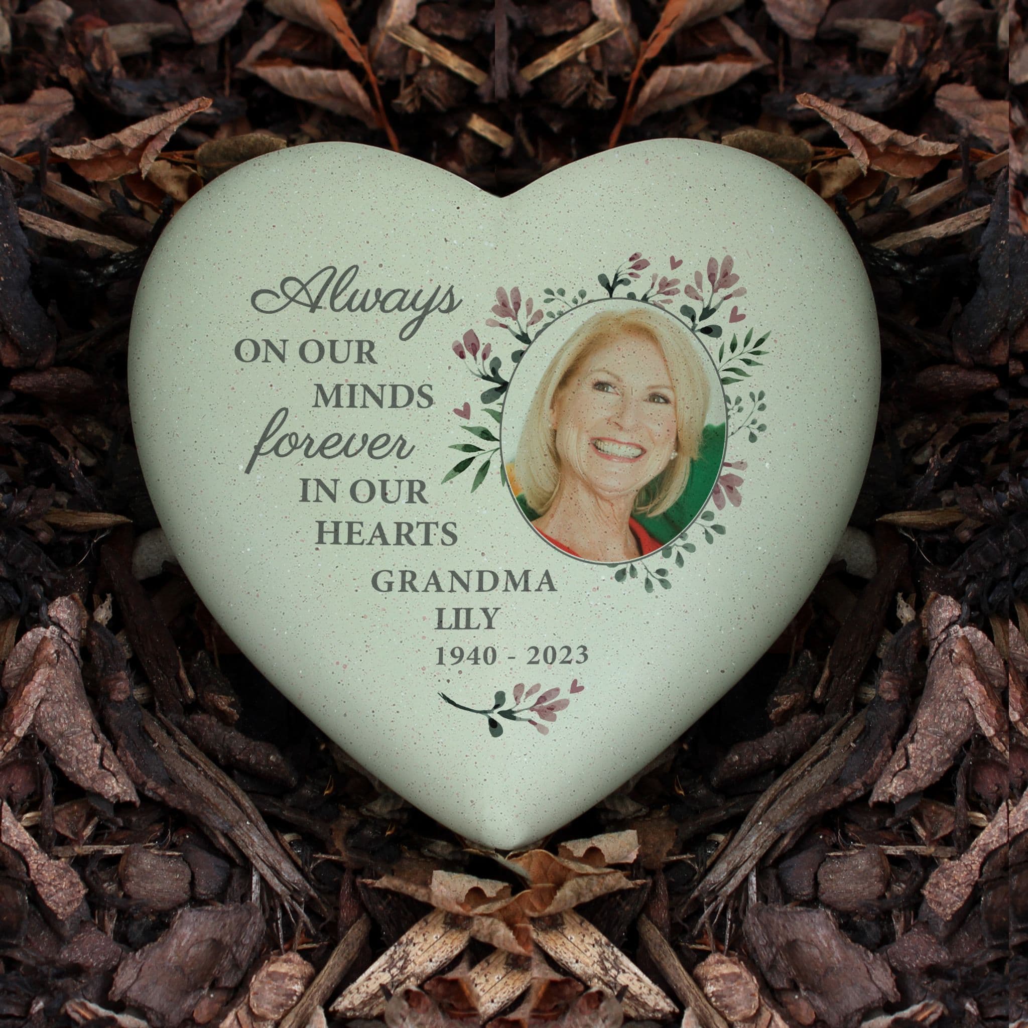 Personalised Floral Heart Shape Grave Garden Ornament With Photo