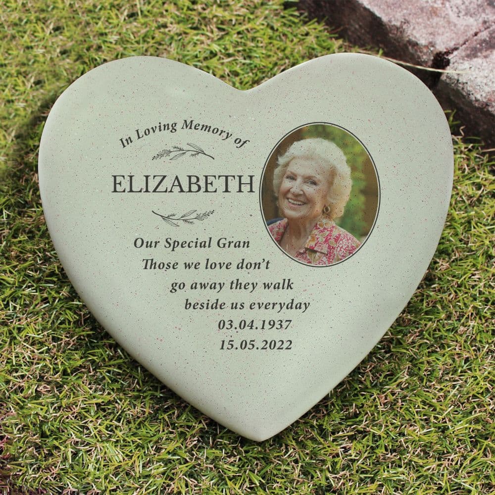 Personalised In Loving Memory Photo Heart Stone Grave Ornament with ...