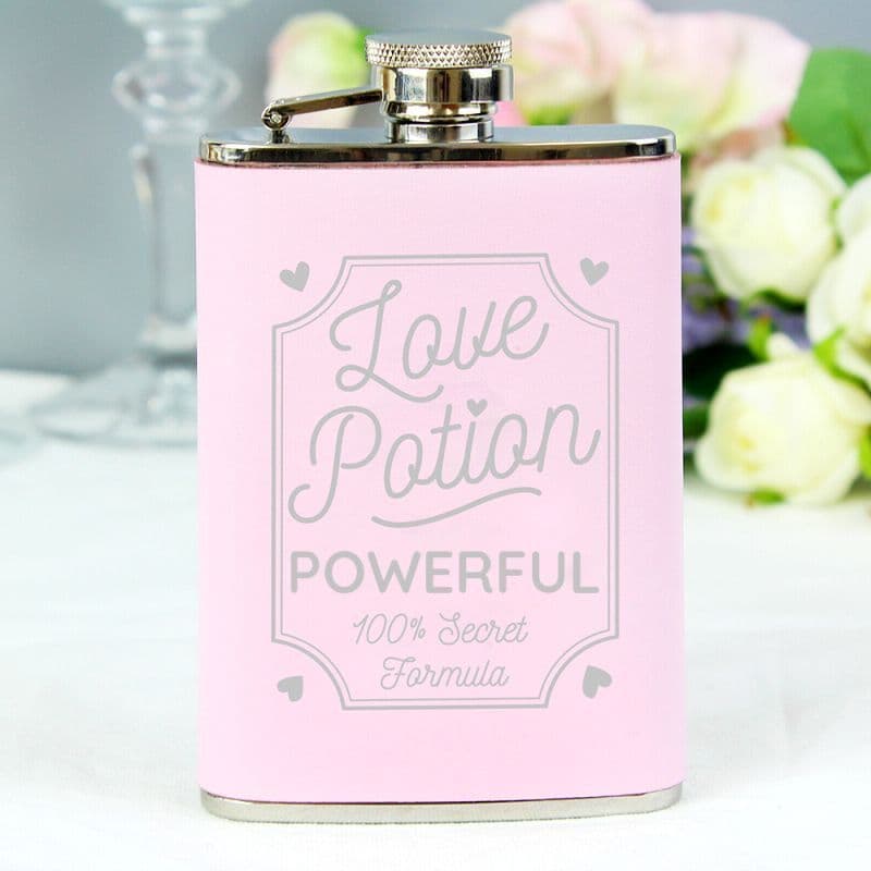 Personalised Love Potion Pink Hip Flask Gift - romantic valentine gift