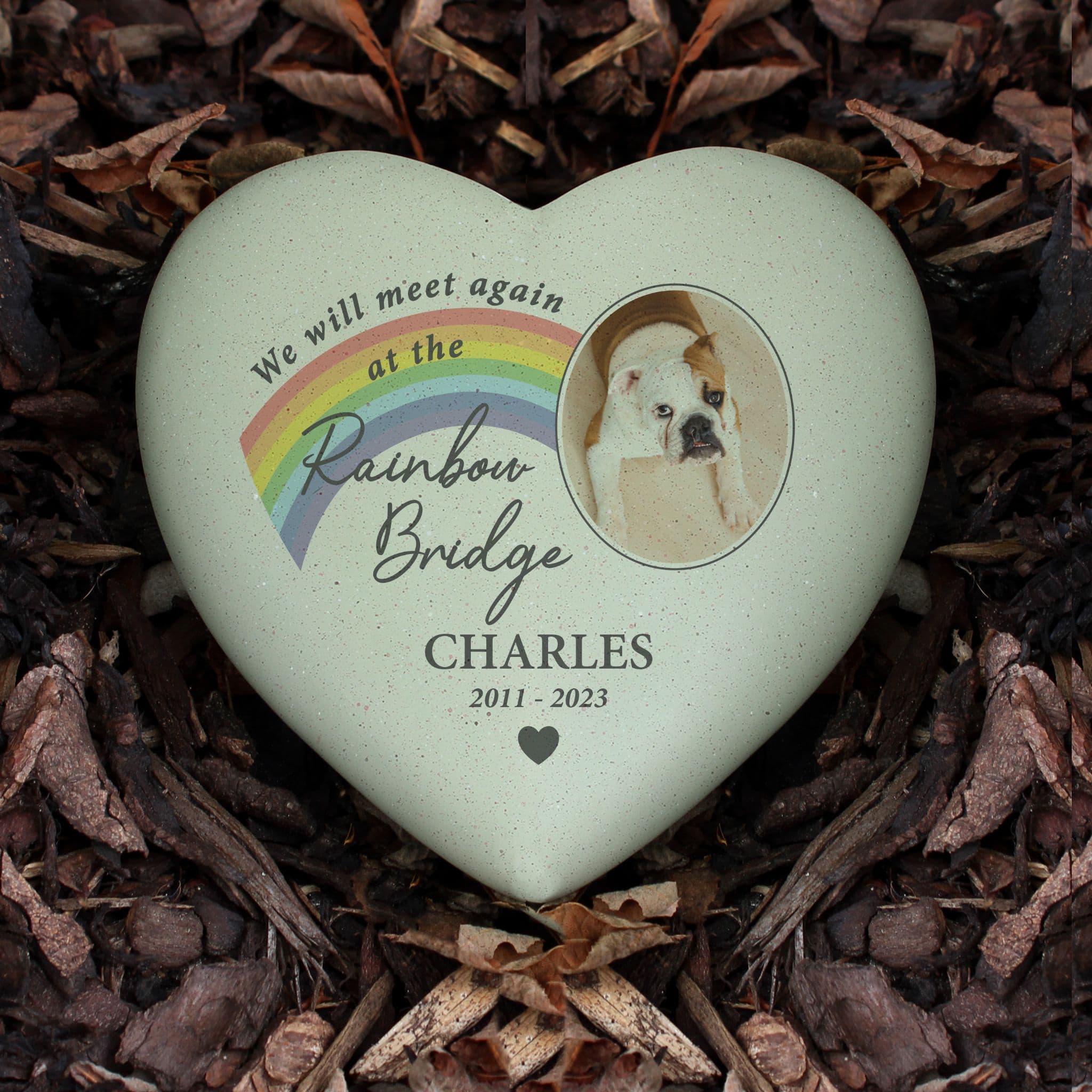 Personalised Rainbow Bridge Pet Memorial Heart Shape Stone for garden ...