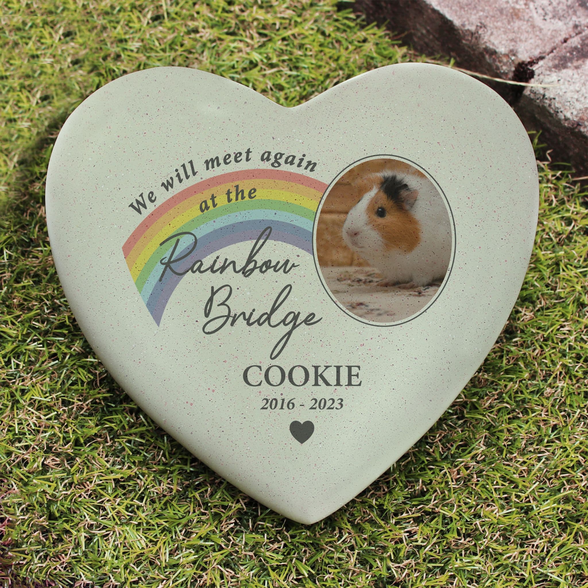 Personalised Rainbow Bridge Pet Memorial Heart Shape Stone for garden ...
