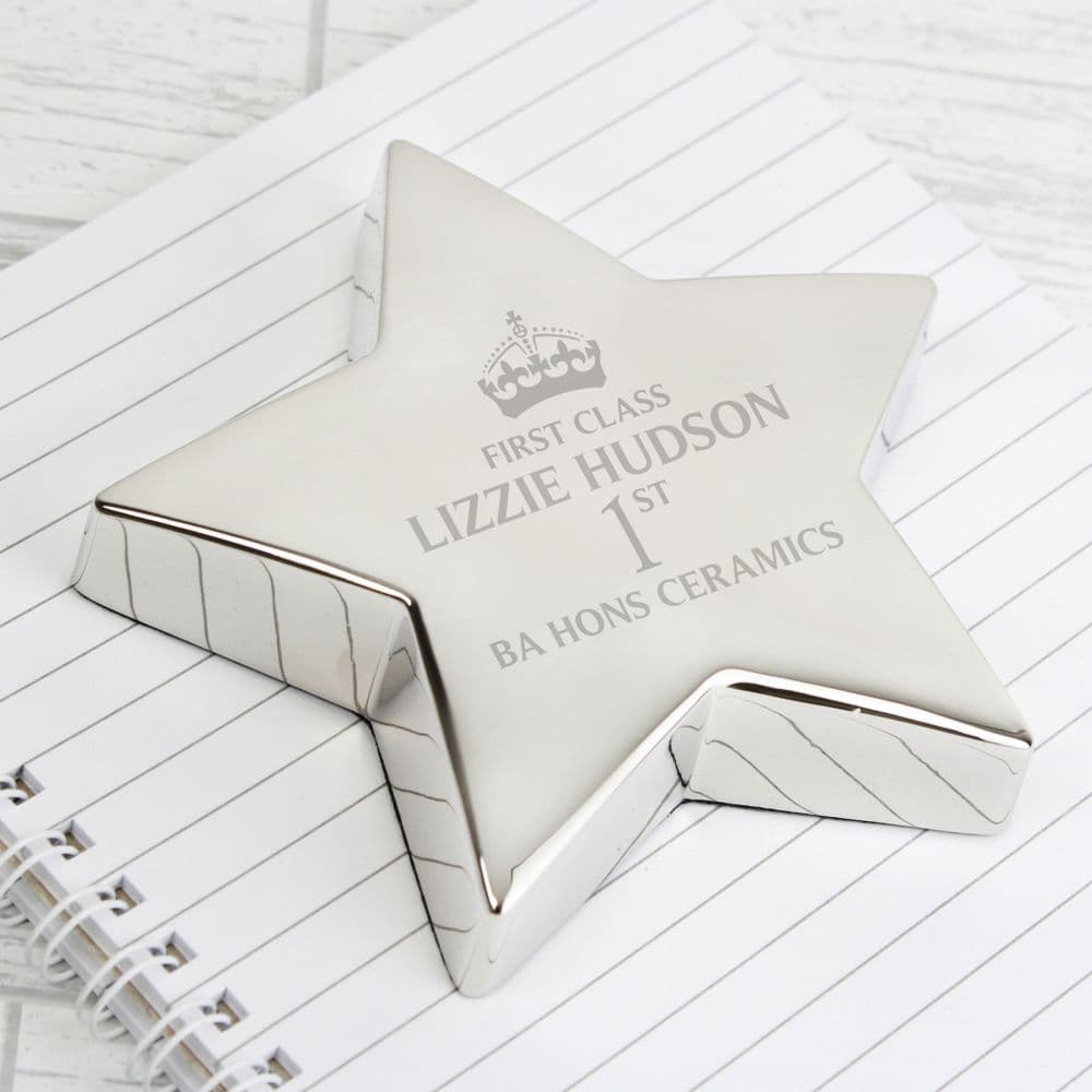 Personalised Silver Star Paperweight Graduation Gift