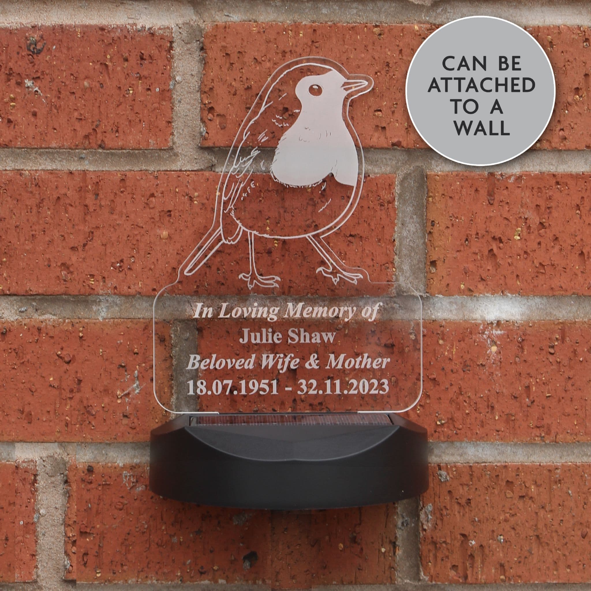 Personalised Solar Light Up Robin Design Grave Garden Tribute Memorial ...