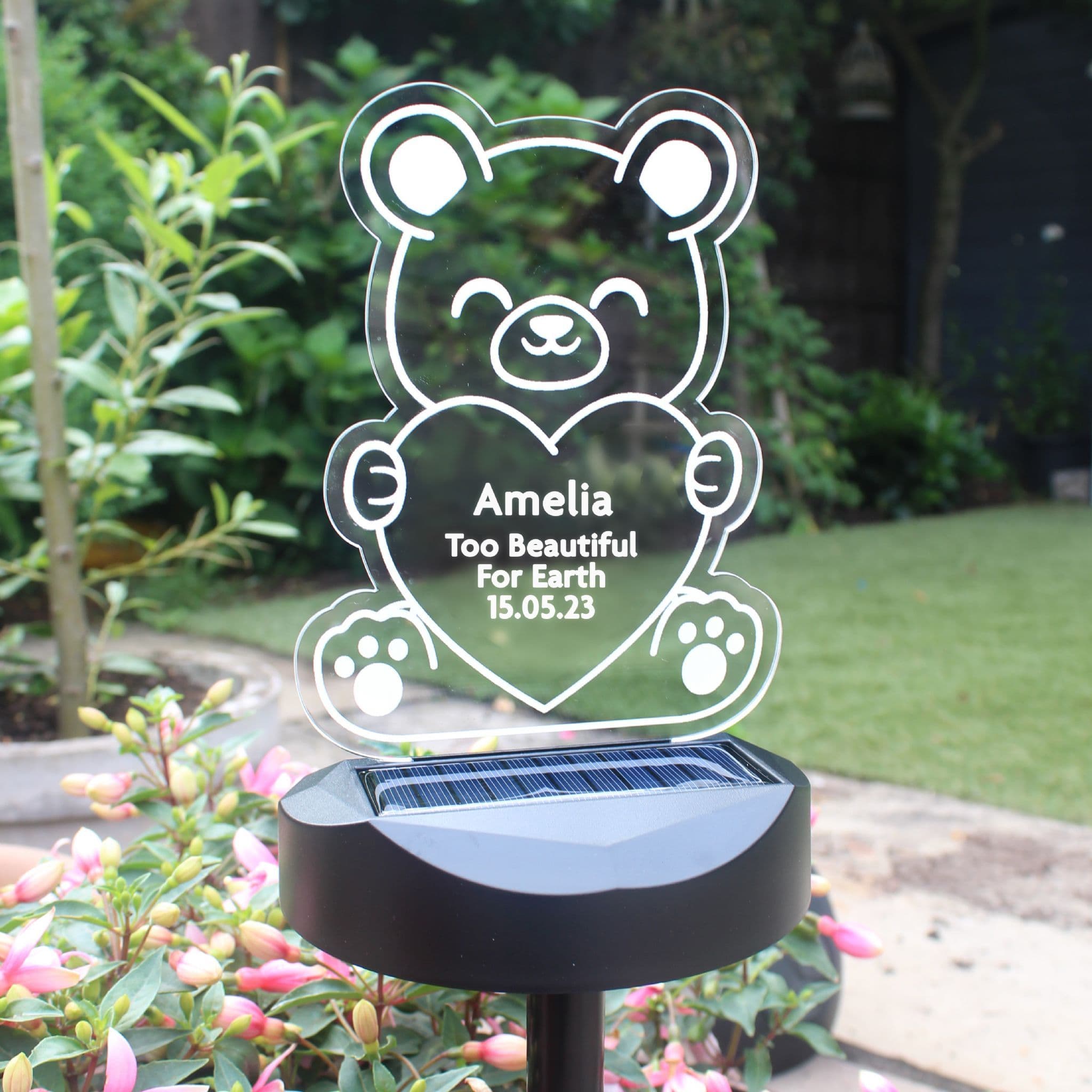 Personalised Solar Light Up Teddy Bear Design Grave Garden Tribute ...