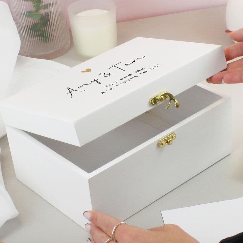 Personalised White Memory Box With Gold Heart - Add any message