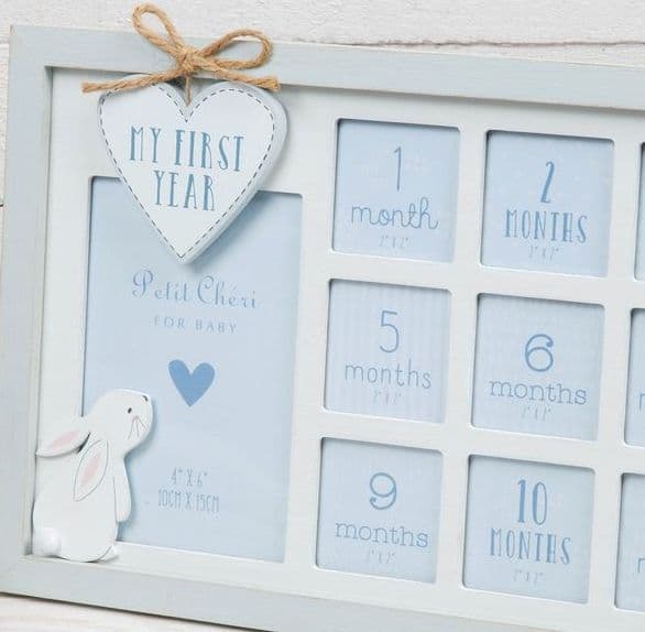 Petit Cherie My First Year Wooden Photo Frame Pale Blue Gift Idea for a ...