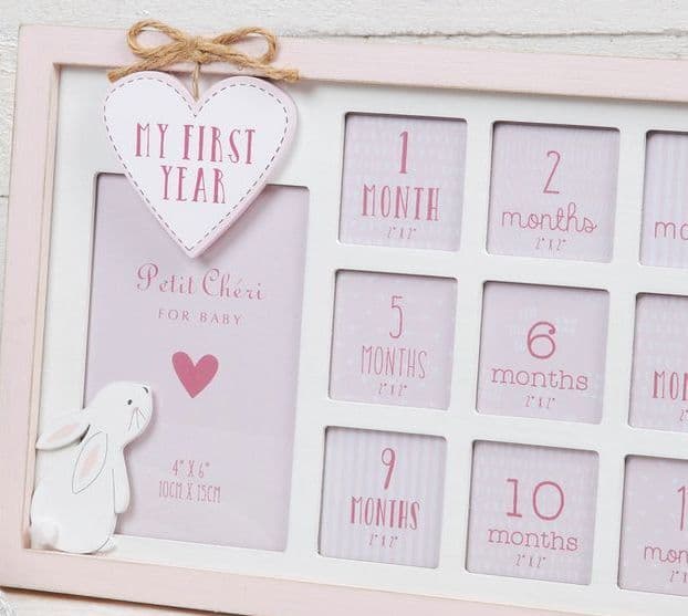 Petit Cherie My First Year Wooden Photo Frame Pink Gift Idea for a ...