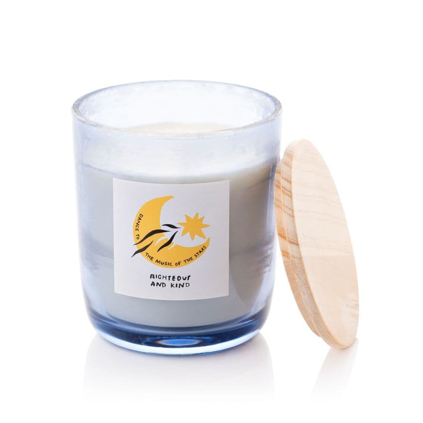 Righteous and Kind Scented Moon Candle in blue tinted jar. A beautiful ...