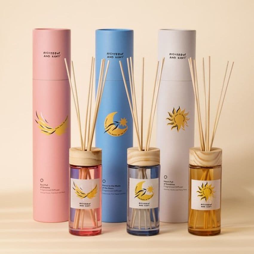 Righteous and Kind Scented Moon reed diffuser in blue tinted jar. A beautiful gift for her.