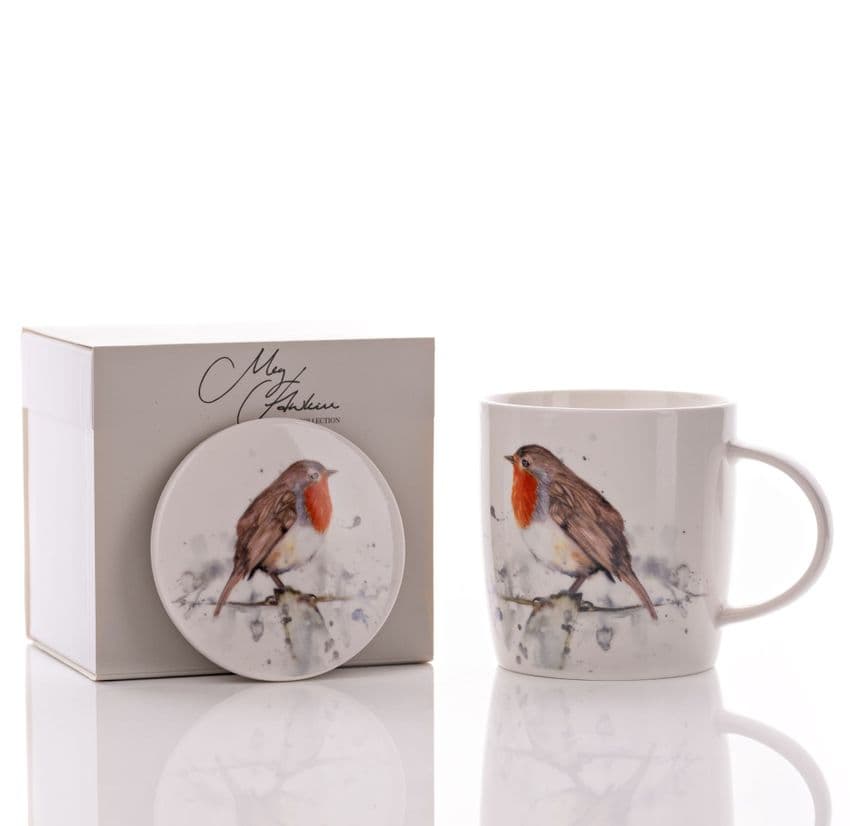 Robin Redbreast Design Mug and Coaster gift set by Meg Hawkins ...
