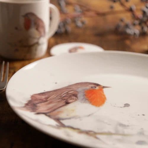 Robin Redbreast Design Set Of 4 white porcelain side plates by Meg ...
