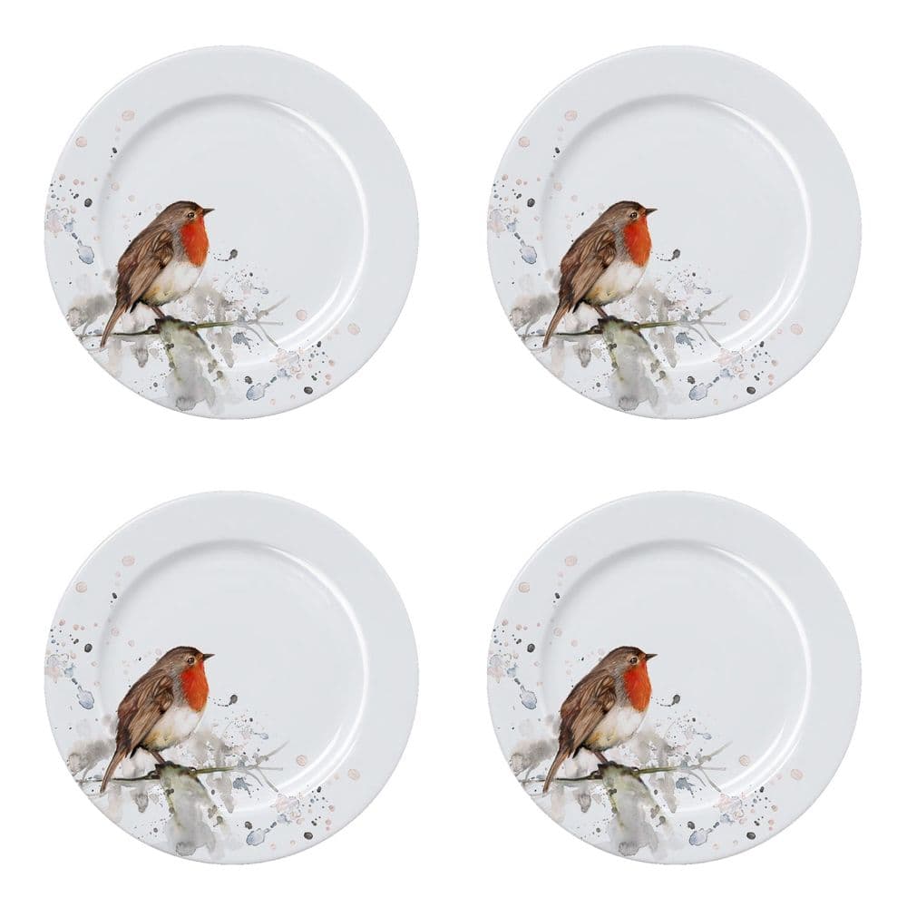 Robin Redbreast Design Set Of 4 white porcelain side plates by Meg ...
