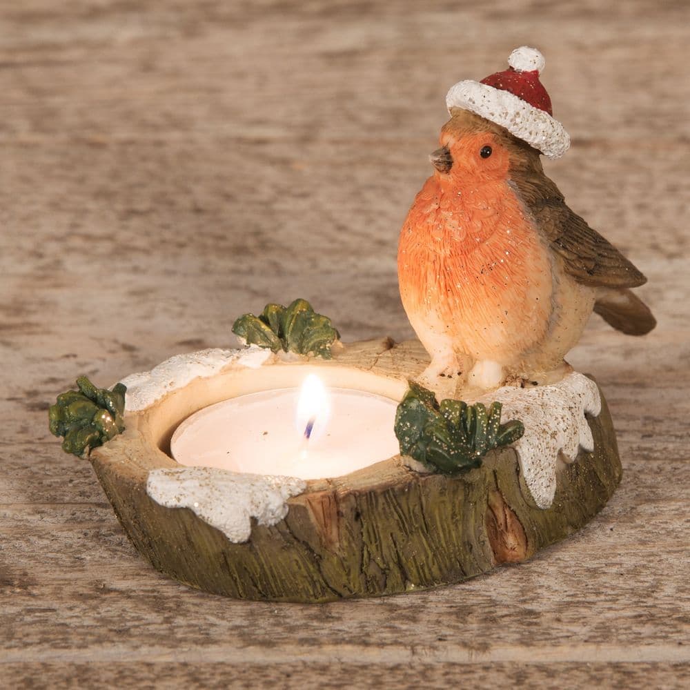 Robin Redbreast Tea Light Candle Holder Christmas Decoration