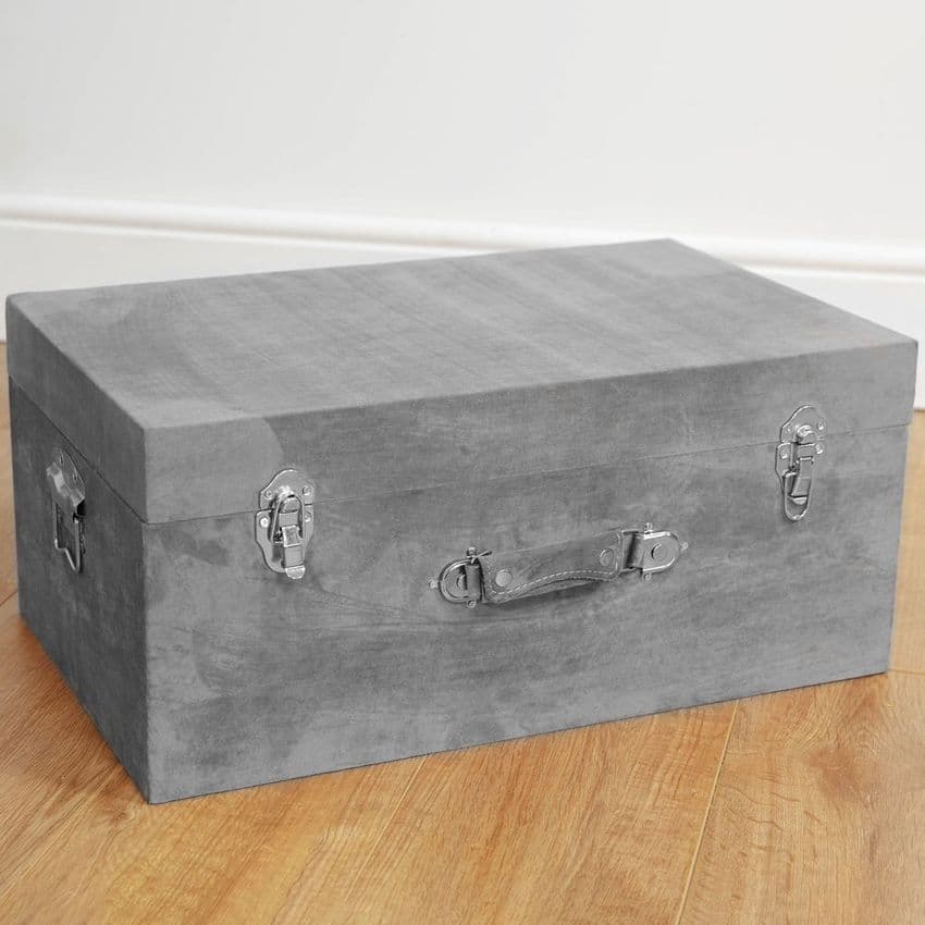 Set of 3 Grey Velvet Luxury Storage Boxes suitcase style decorative ...