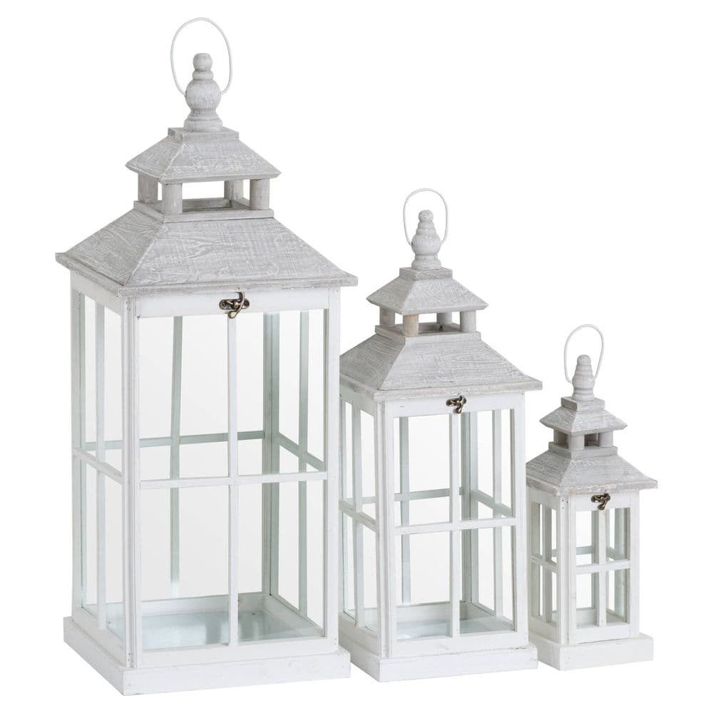 Set Of 3 Extra large White Rustic Wooden Luxury Lanterns With Cross ...