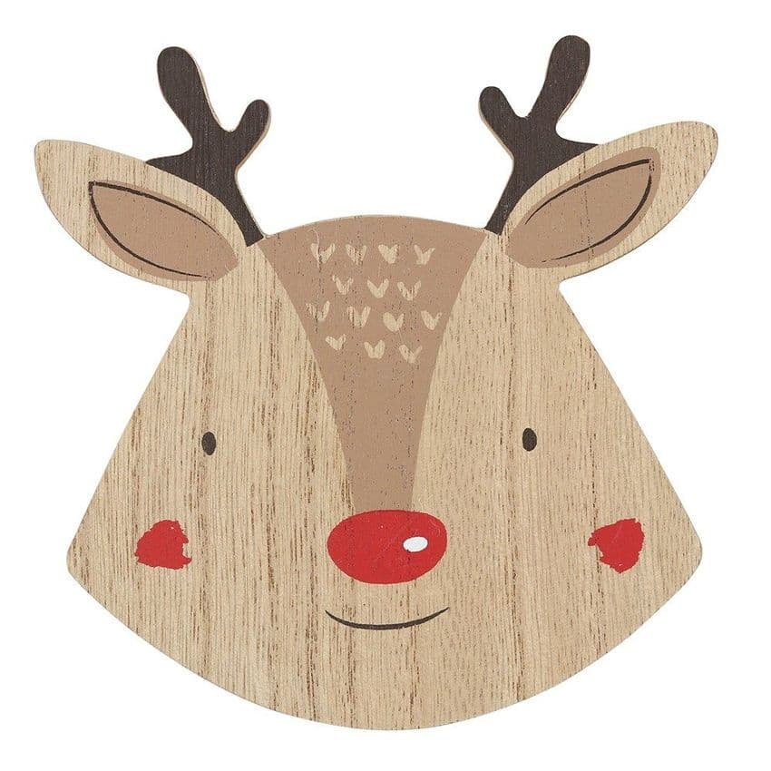 Set Of 4 Reindeer Design Wooden Christmas Coasters