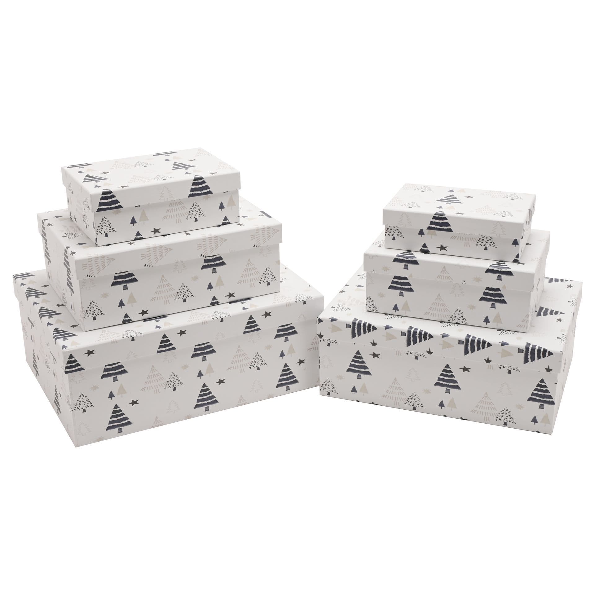 Set Of 6 Stackable Christmas Gift Storage Boxes - White Grey Woodland ...