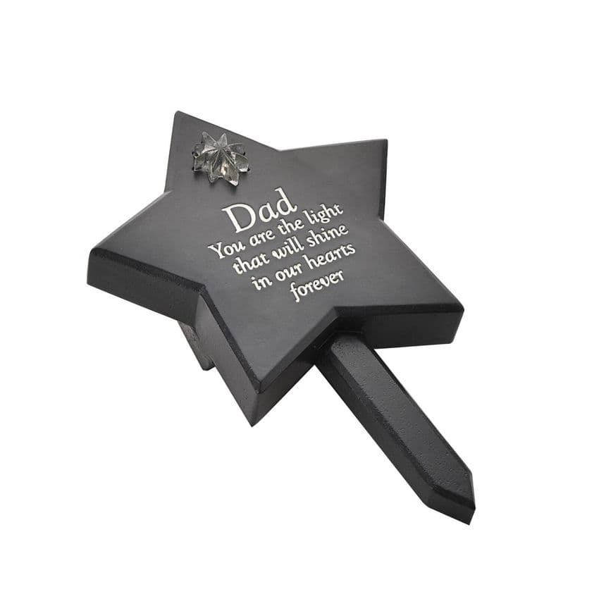 Solar Powered Light Up star Shape Graveside Memorial Plaque for Dad