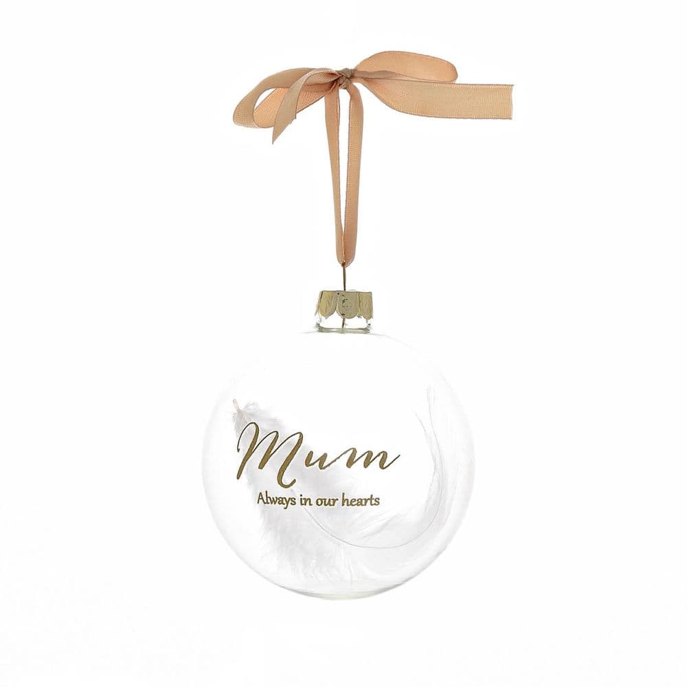 Glass Feather Bauble Christmas Tree Decoration in memory of Mum