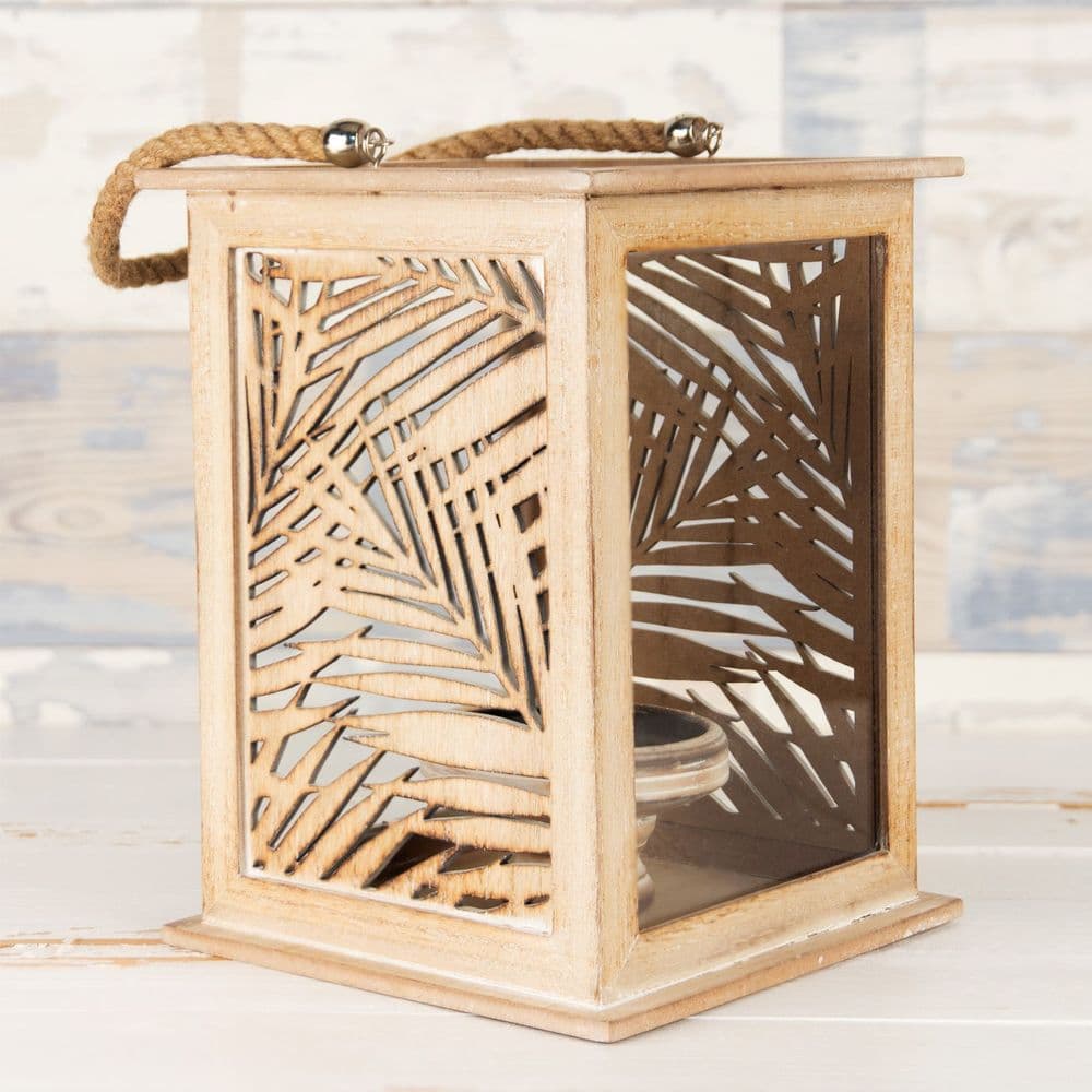 Tropical Palm Leaf Lantern with rope handle - Natural drift wood style ...