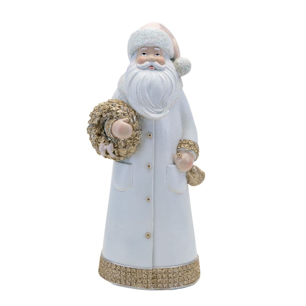 White and Gold Traditional Santa Ceramic Figurine Christmas Ornament 26cm