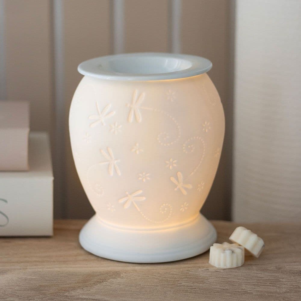White Dragonfly Design Electric Oil Burner Light Up Gift Home Accessory