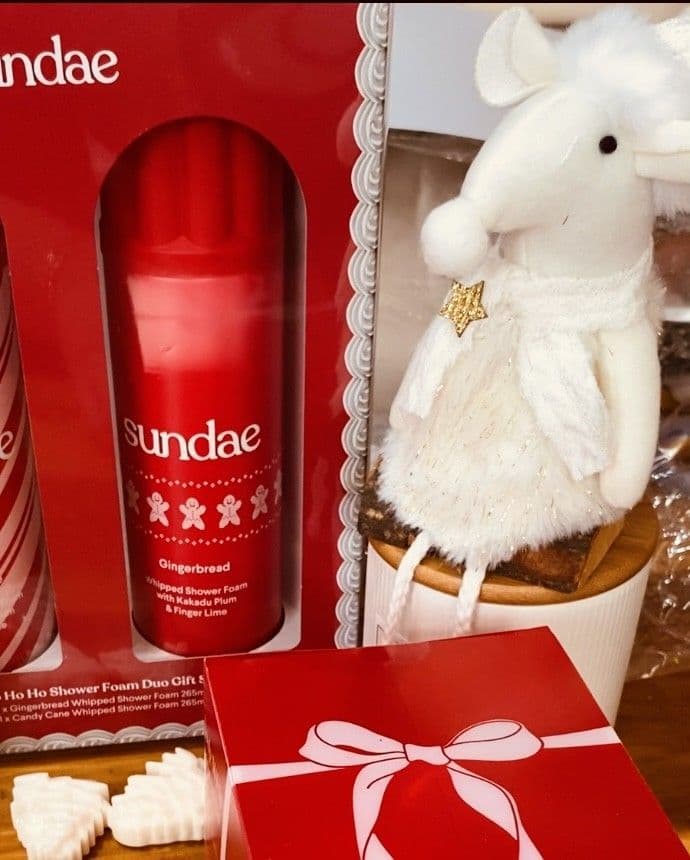 White & Gold Christmas Mouse Sitting On A Log Christmas decoration