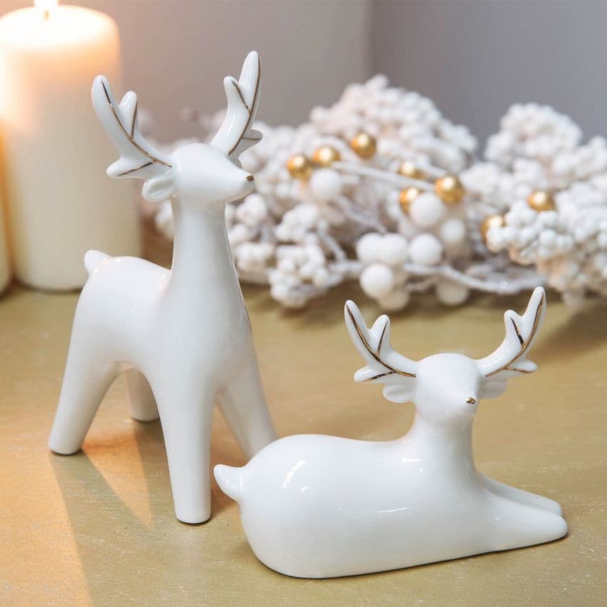 White Minimalist Ceramic Reindeer Christmas Ornament Decoration with ...