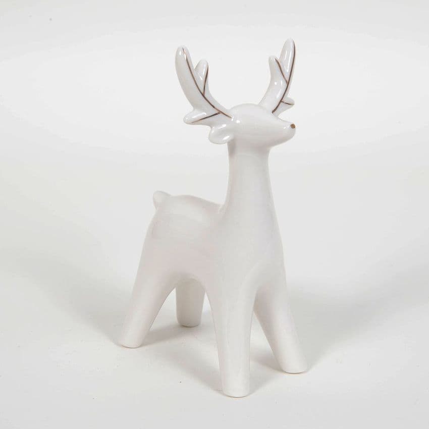 White Minimalist Ceramic Reindeer Christmas Ornament Decoration with ...