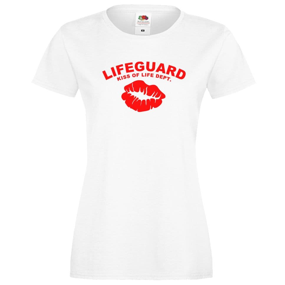 LADIES LIFEGUARD KISS OF LIFE FITTED WHITE T-SHIRT