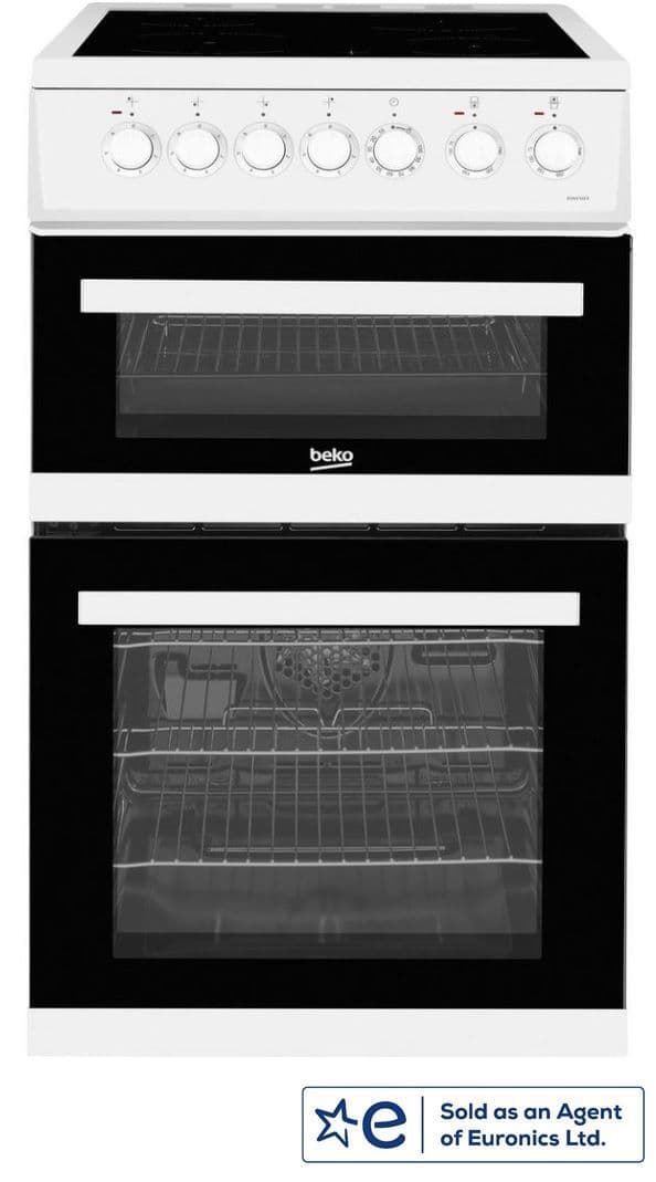 Beko 50cm Wide Cooker Ceramic Top Double Oven EDVC503W & x28;White& x29;