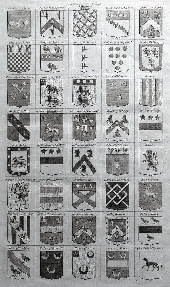 40 COATS OF ARMS Heraldic Shields Family Crests 7 original antique ...