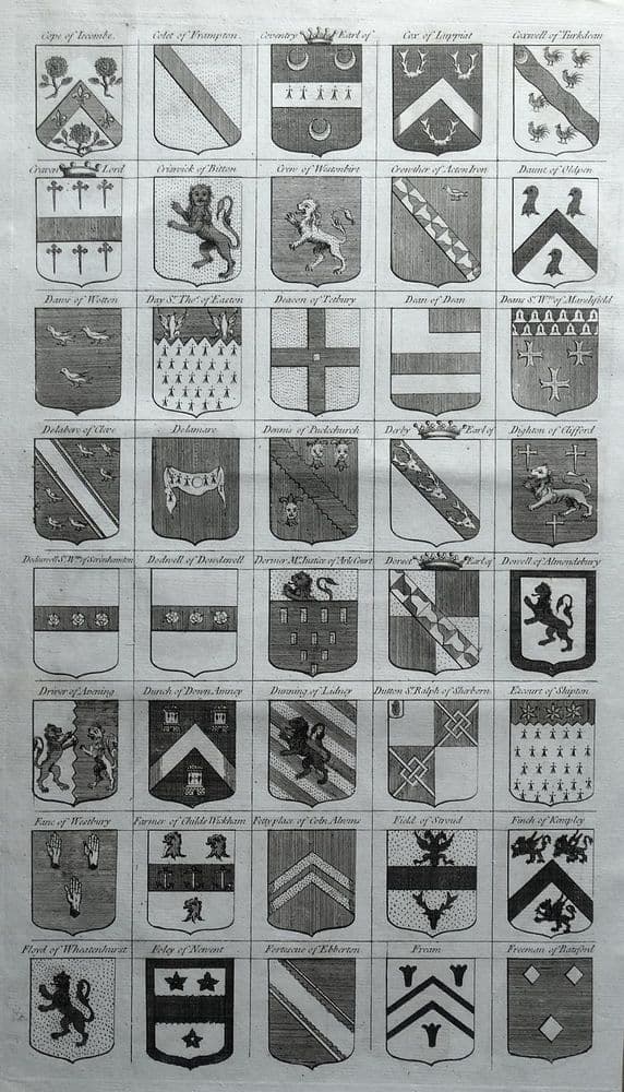 40 COATS OF ARMS Heraldic Shields Family Crests 8 original antique ...
