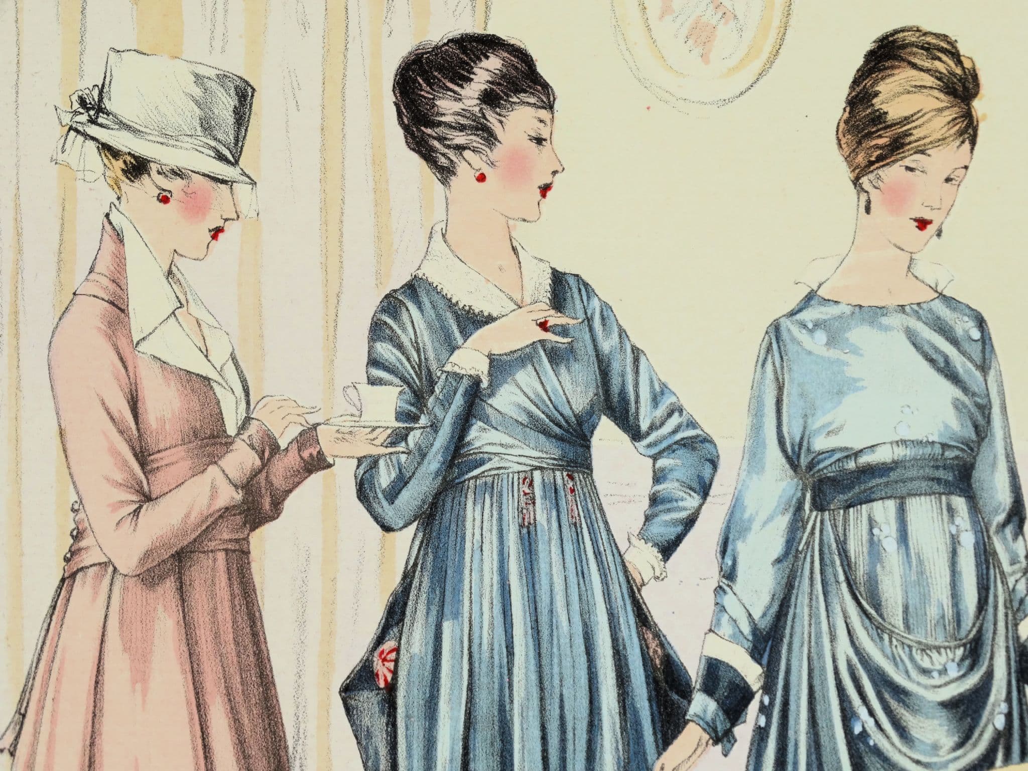 ANTIQUE FASHION PRINT Vintage Art Nouveau Large Format Plate 4 Original ...